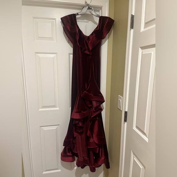 None | Dresses | Elegant Cranberry Velvet Flouncy Evening Gown | Poshmark